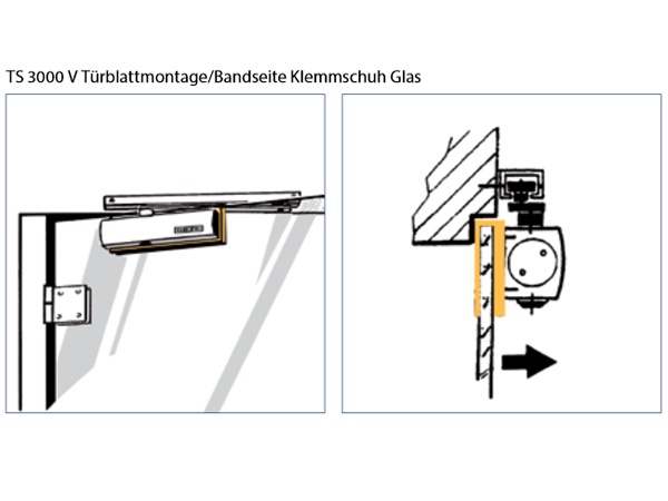 Türschließer GEZE TS 3000 V mit Glasklemmschuh | Silberfarbig | mit Festelleinheit | normale ...